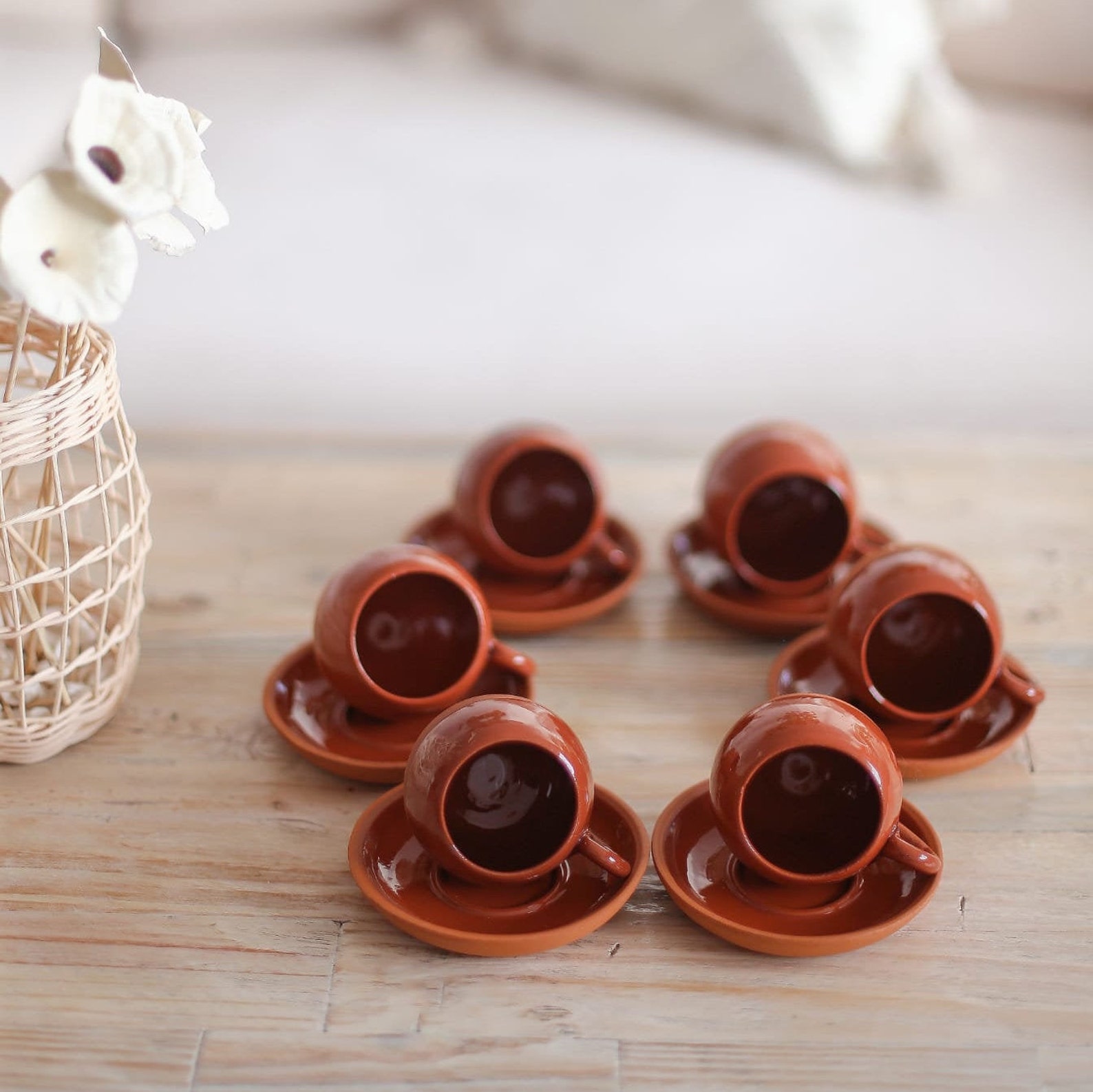 Handmade Clay Cup Set - 6 Person Clay Coffee Set, Coffee Cup, Turkish ...