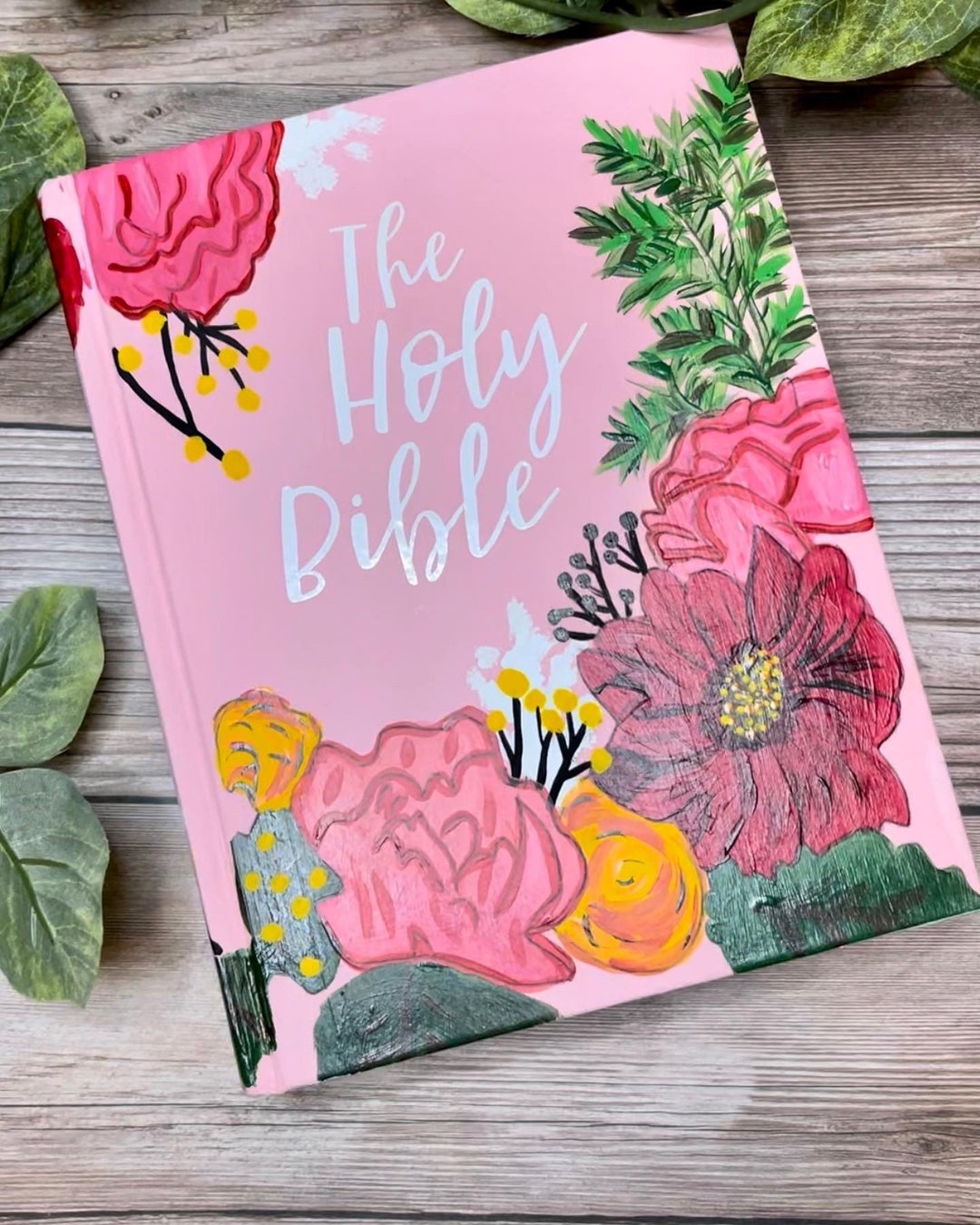 Custom Hand Painted Bible floral guest Book, Baby Shower, Wedding Gift ...