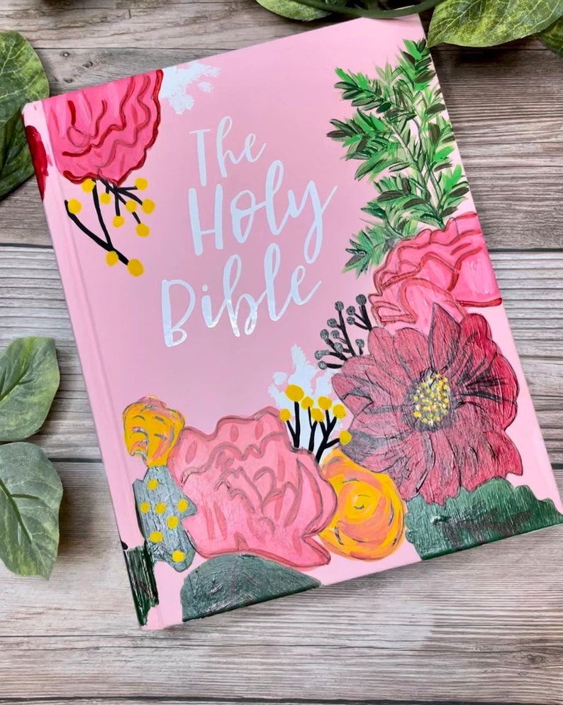 Custom Hand Painted Bible floral guest Book, Baby Shower, Wedding Gift ...