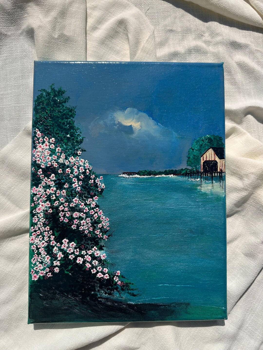 9 X12 in Painting, Acrylic Paint, Canvas Art, Lake View, Naturescape ...