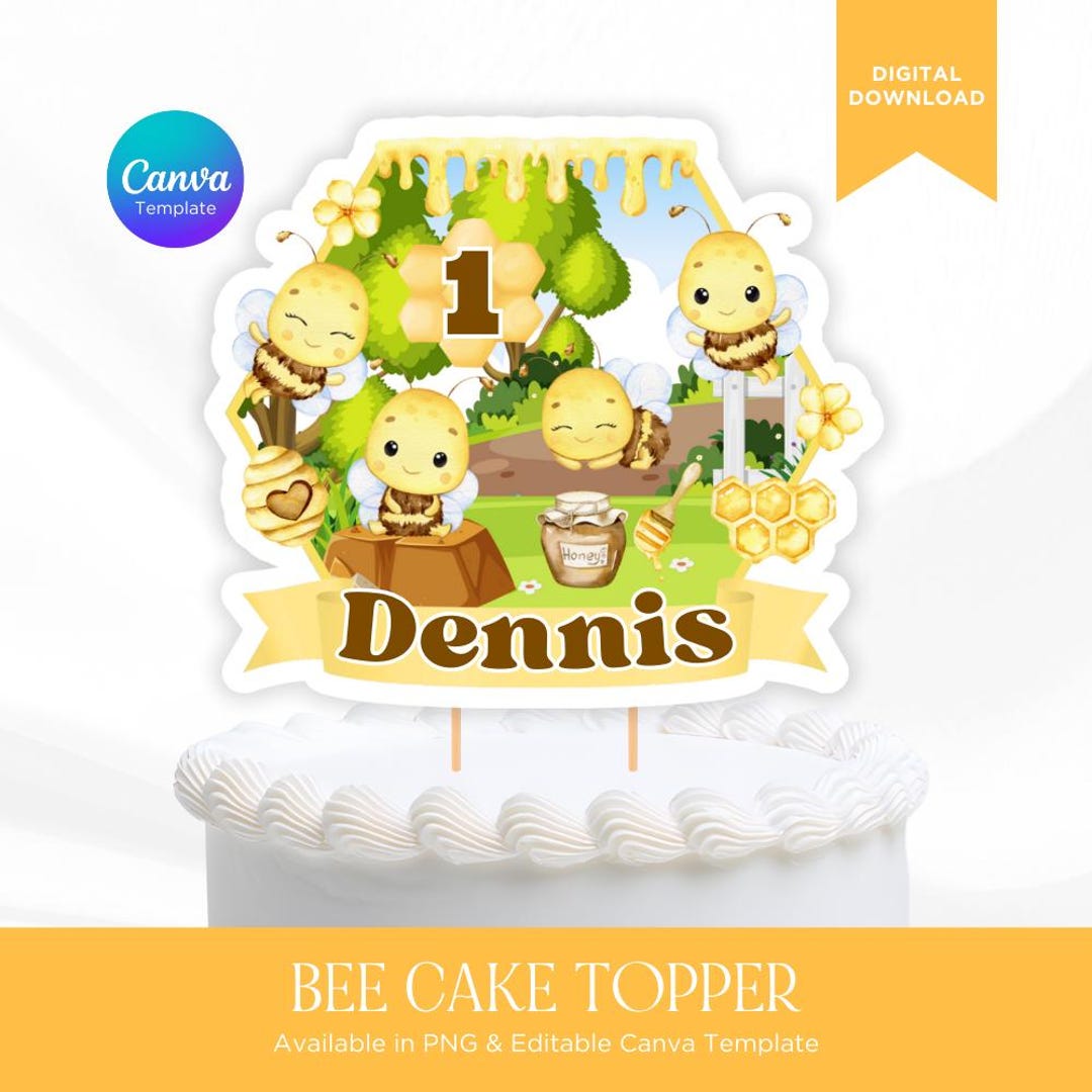 Little Bee Cake Topper Printable, Bee Birthday Cake Topper for Boys ...