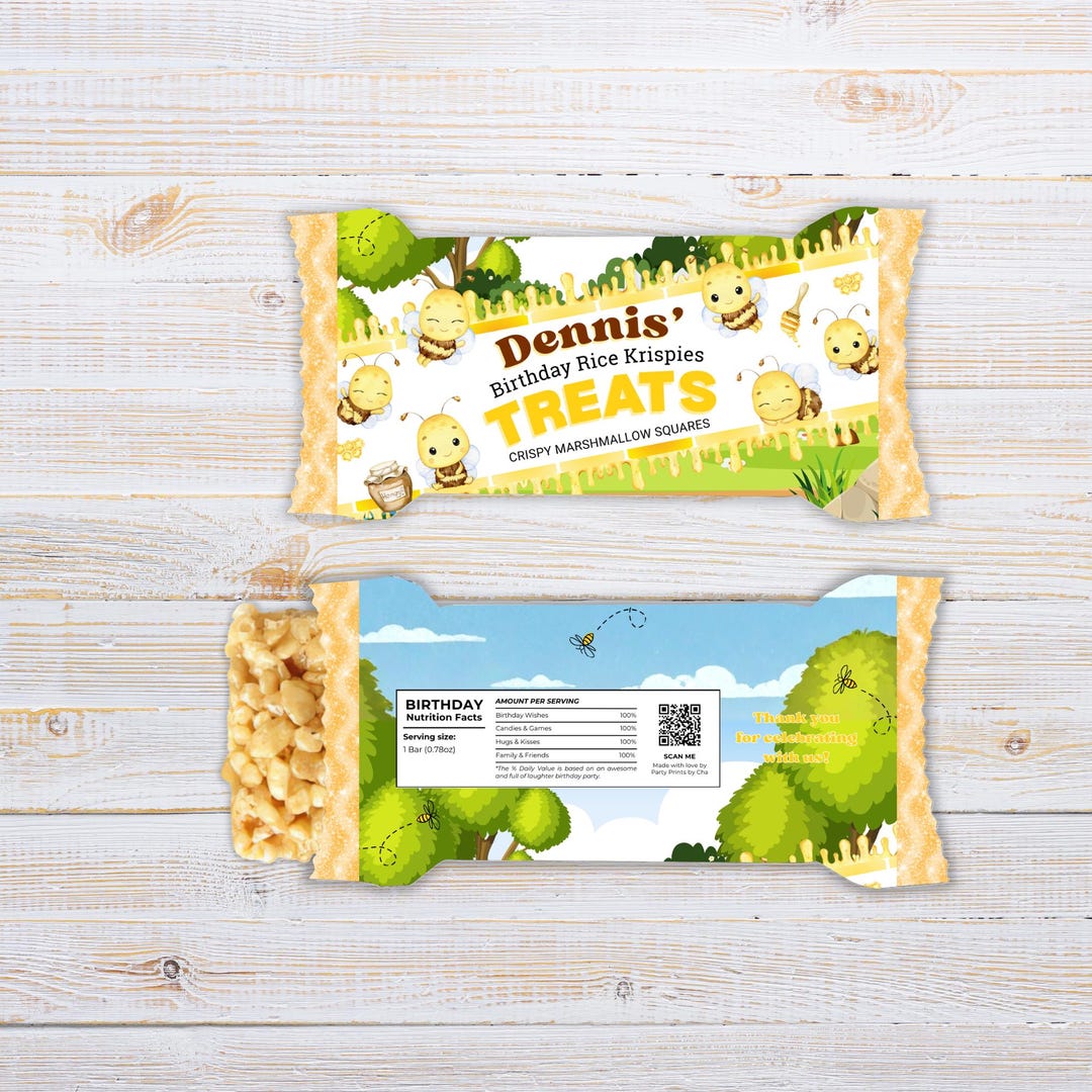 Little Bees Rice Krispies Wrapper Printable, Bee Themed Birthday Party ...