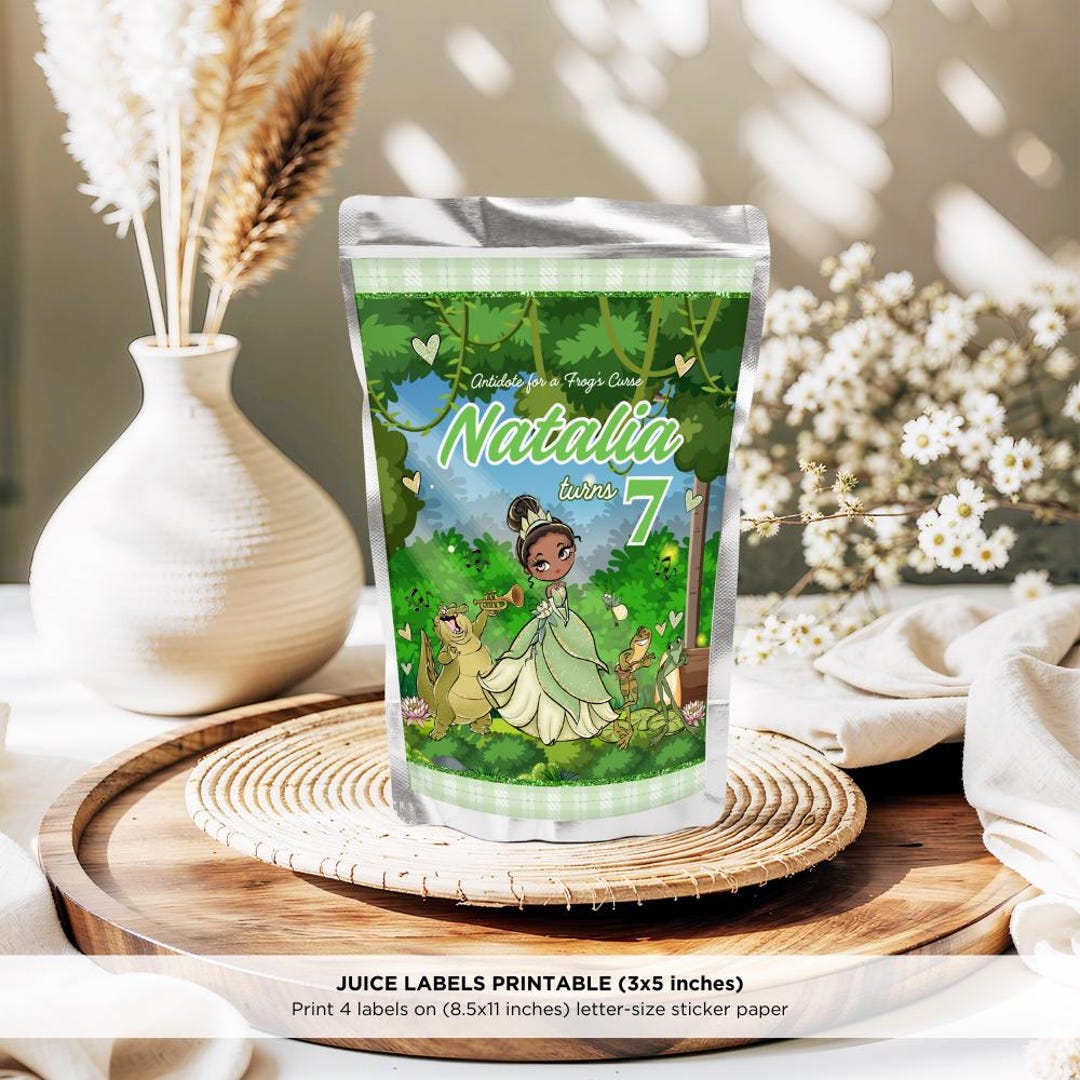 Green Princess Juice Labels Printable, Juice Pouch Sticker, Green ...