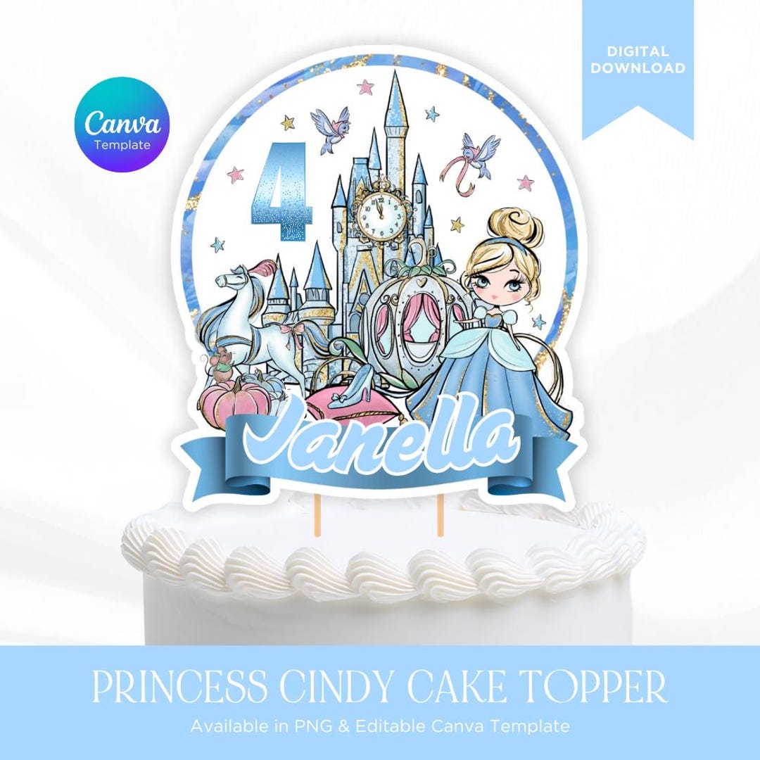 Princess Cindy Cake Topper Printable, Blue Princess Birthday Cake ...
