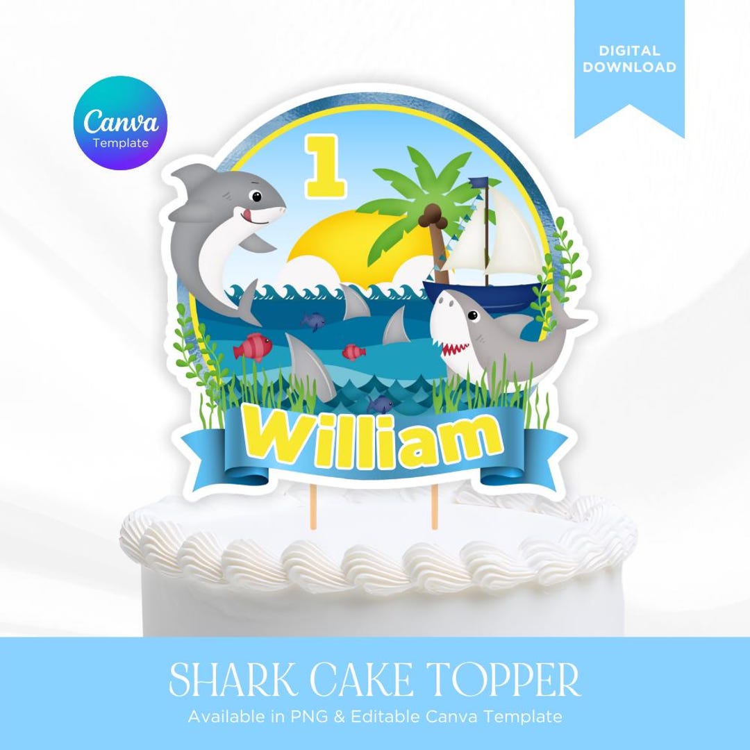 Shark Cake Topper Printable, Baby Sharks Birthday Cake Topper for Boys ...