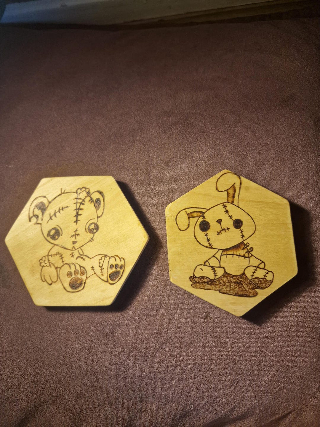 Handmade Wooden Pyrography Dead Cute Bunny Bear Coaster - Etsy