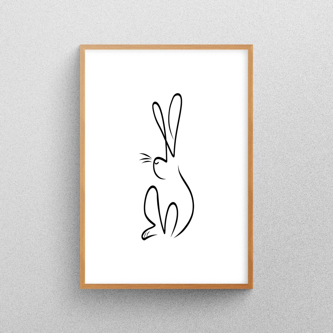 Rabbit Line Art, Nursery Wall Art, Cute Animals, Minimalistic, Abstract ...