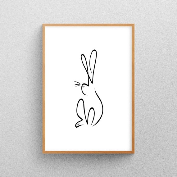 Rabbit Line Art Nursery Wall Art Cute Animals Minimalistic | Etsy