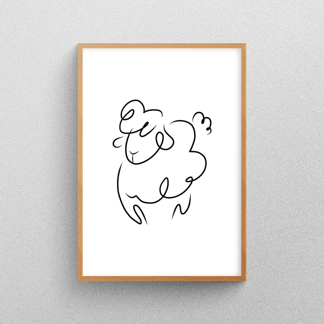 Sheep Line Art, Nursery Wall Art, Farm Animals, Minimalistic, Abstract ...