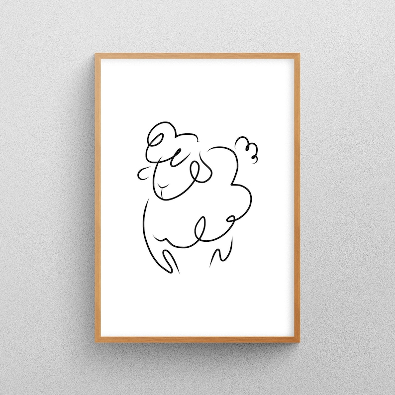 Sheep Line Art, Nursery Wall Art, Farm Animals, Minimalistic, Abstract ...