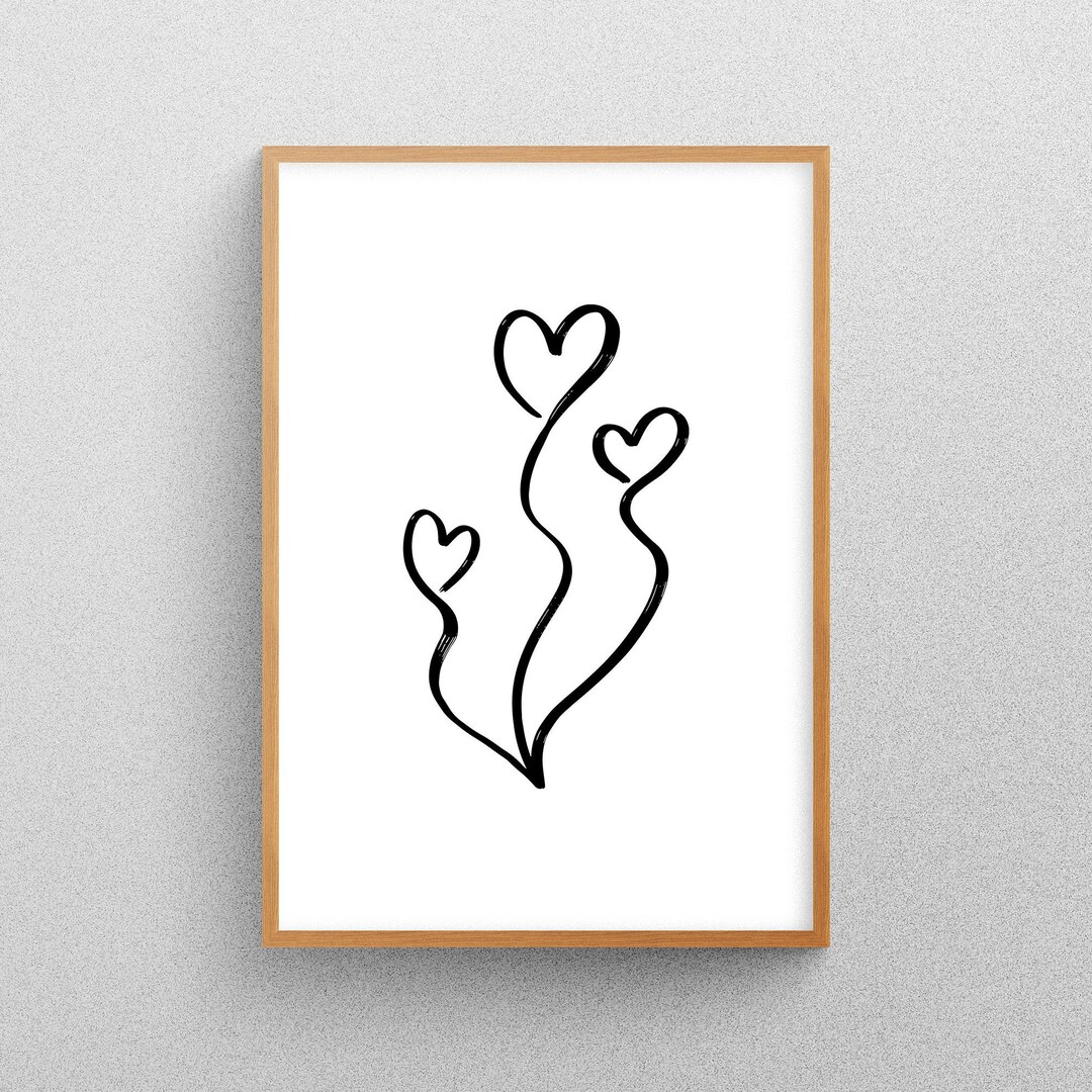 Heart Balloons Drawing Digital Wall Print, Minimalistic, Love - Etsy