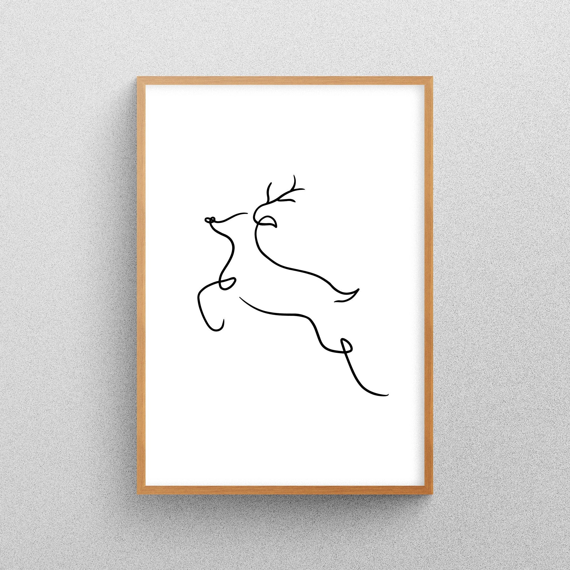 Reindeer Flying Line Art, Christmas Wall Art, Minimalistic, Abstract ...