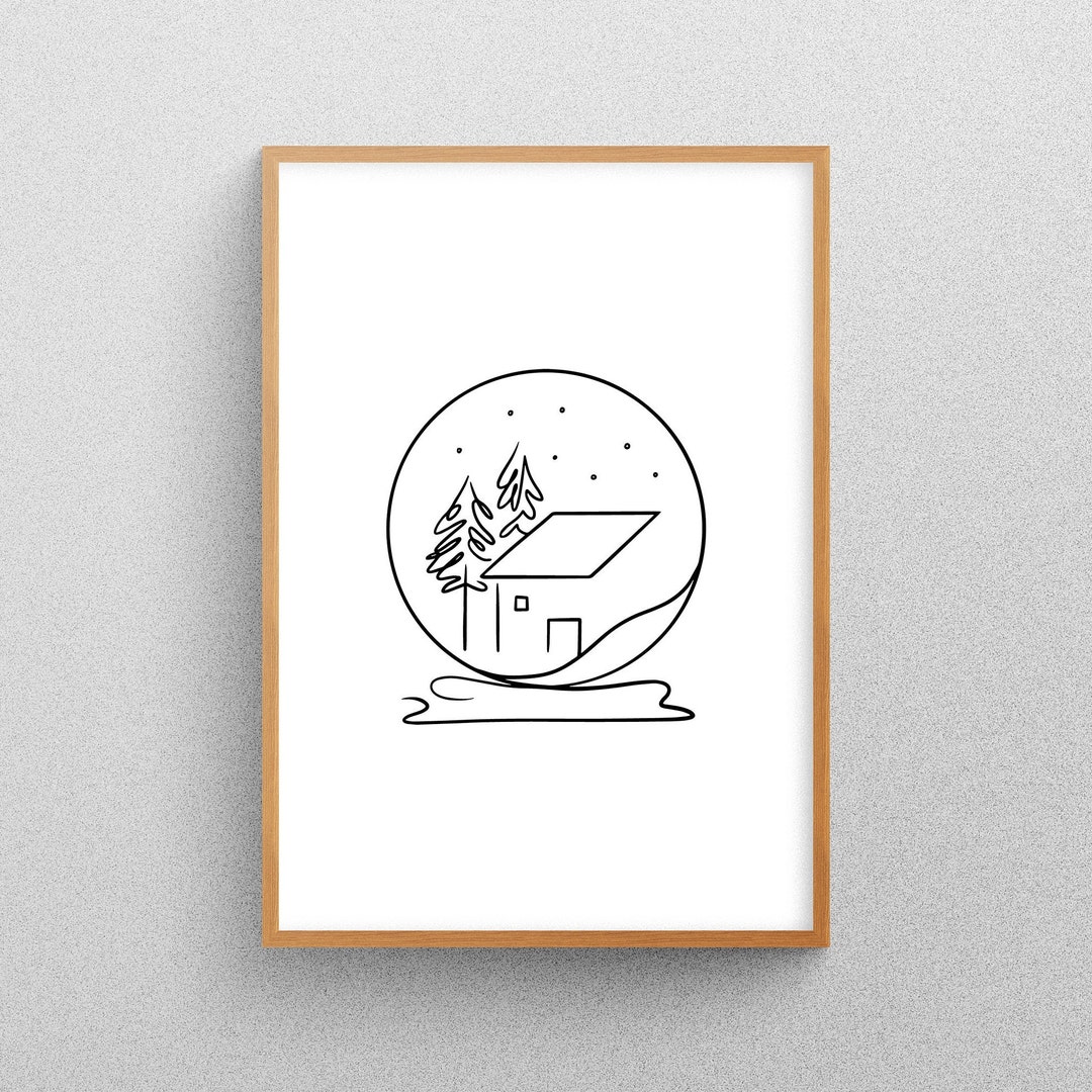Snow Globe Line Art, Christmas Wall Art, Minimalistic, Abstract, One ...