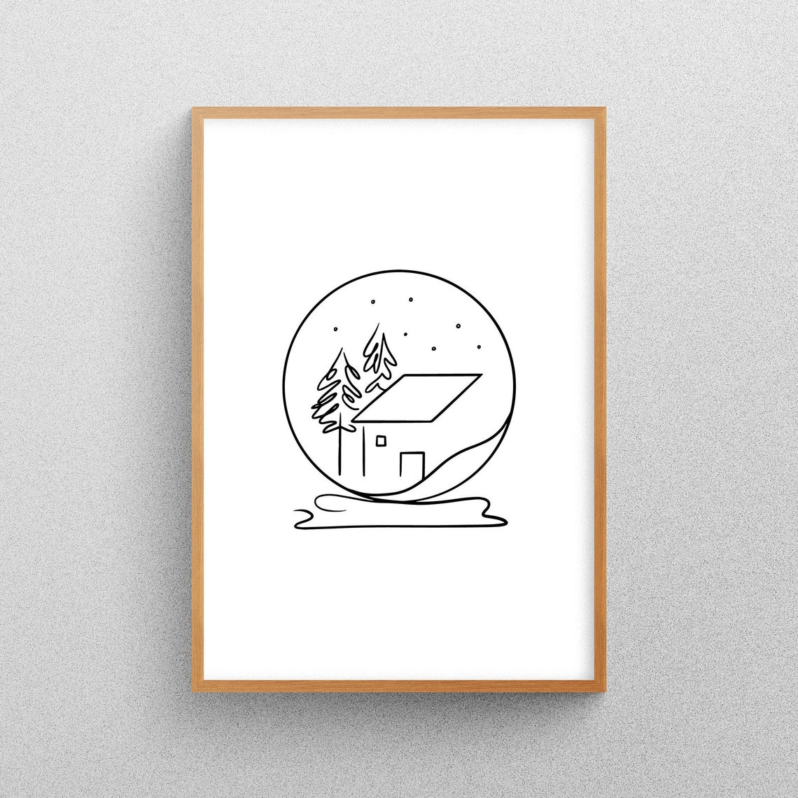 Snow Globe Line Art, Christmas Wall Art, Minimalistic, Abstract, One ...