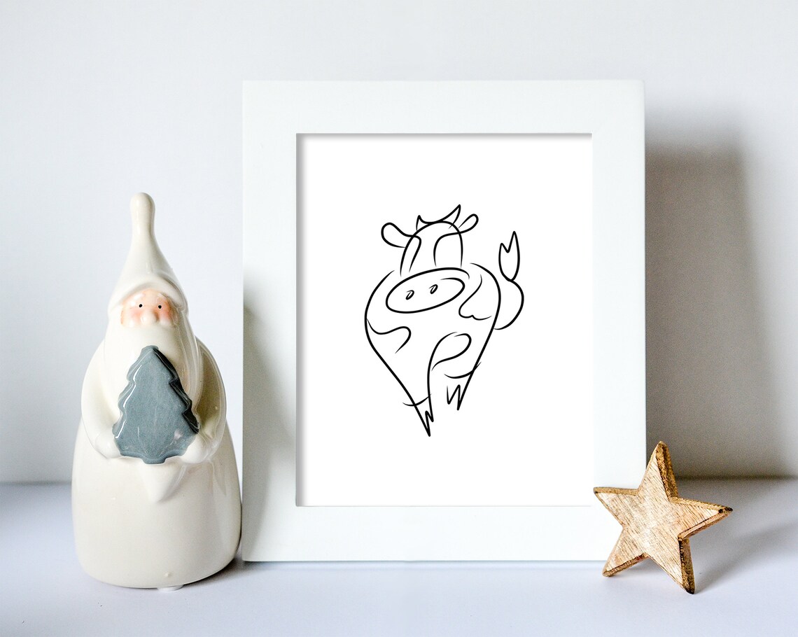 Cow Line Art, Nursery Wall Art, Farm Animals, Minimalistic, Abstract ...