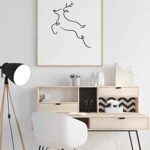 Reindeer Flying Line Art, Christmas Wall Art, Minimalistic, Abstract ...
