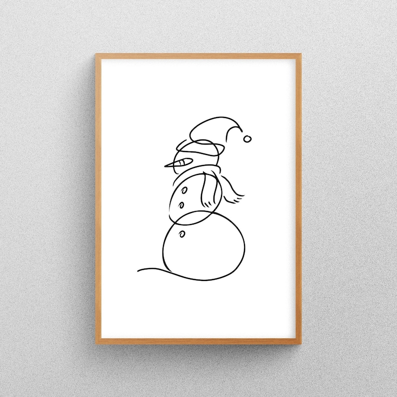 Snowman Line Art, Christmas Wall Art, Minimalistic, Abstract, One Line ...
