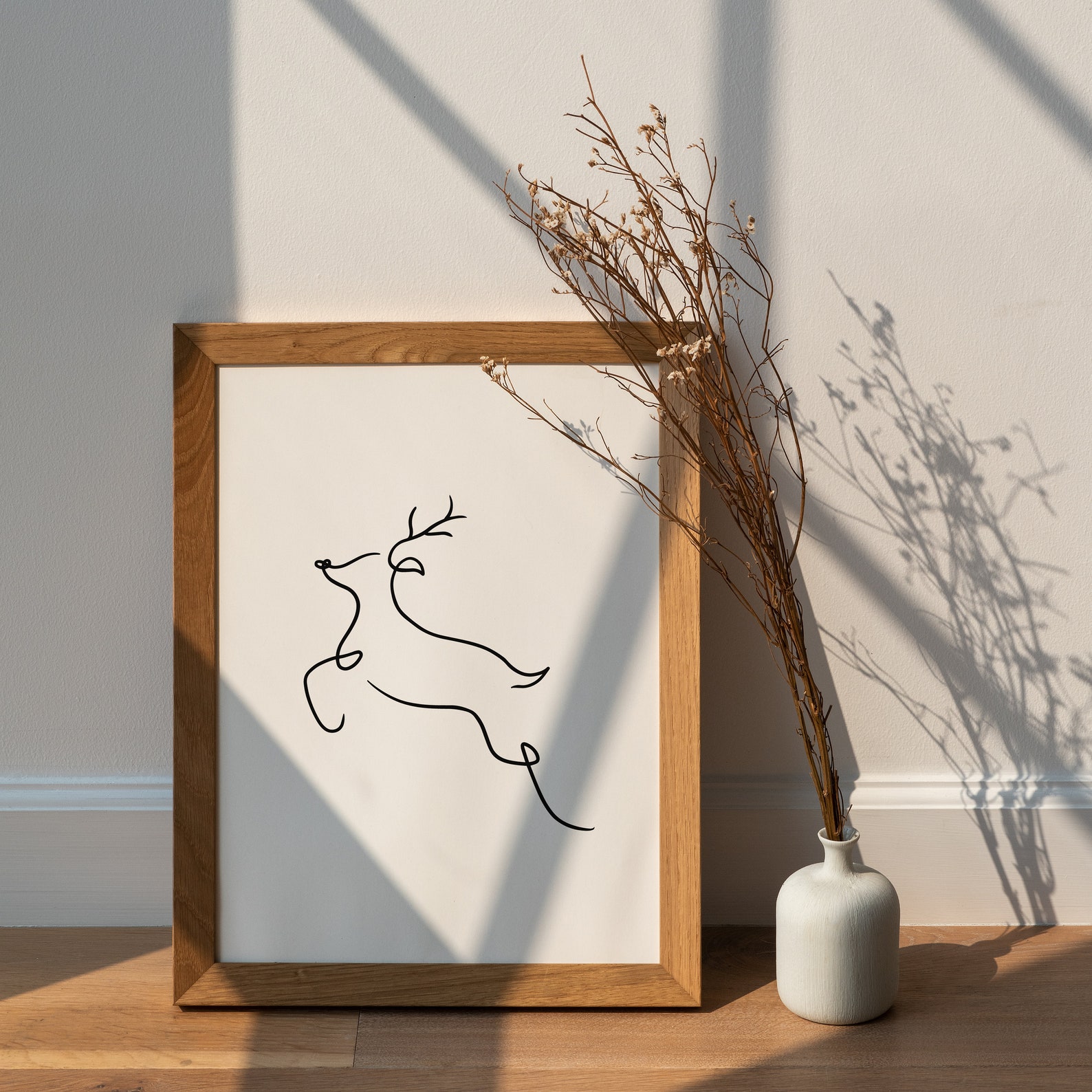 Reindeer Flying Line Art, Christmas Wall Art, Minimalistic, Abstract ...