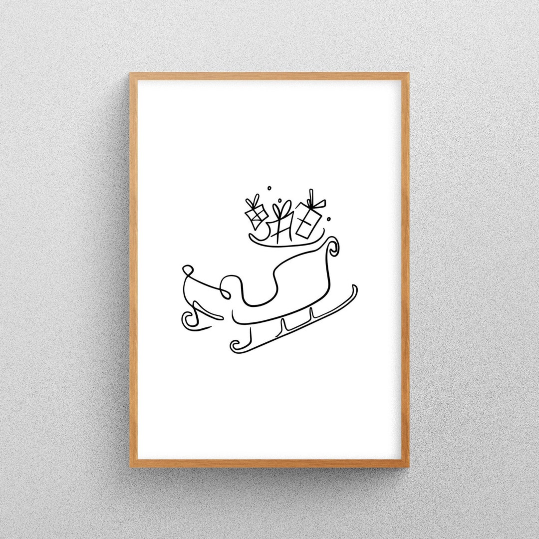 Santa Sleigh Line Art, Christmas Wall Art, Minimalistic, Abstract, One ...