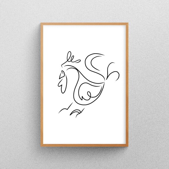 Rooster Line Art Nursery Wall Art Farm Animals - Etsy