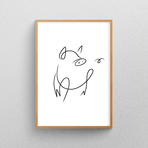 Pig Line Art Nursery Wall Art Farm Animals Minimalistic | Etsy