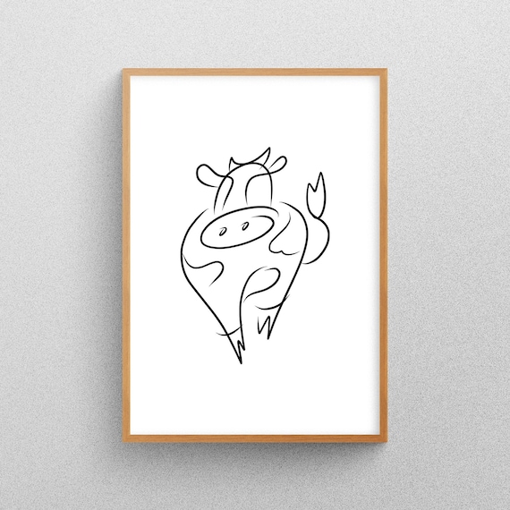 Cow Line Art Nursery Wall Art Farm Animals Minimalistic - Etsy