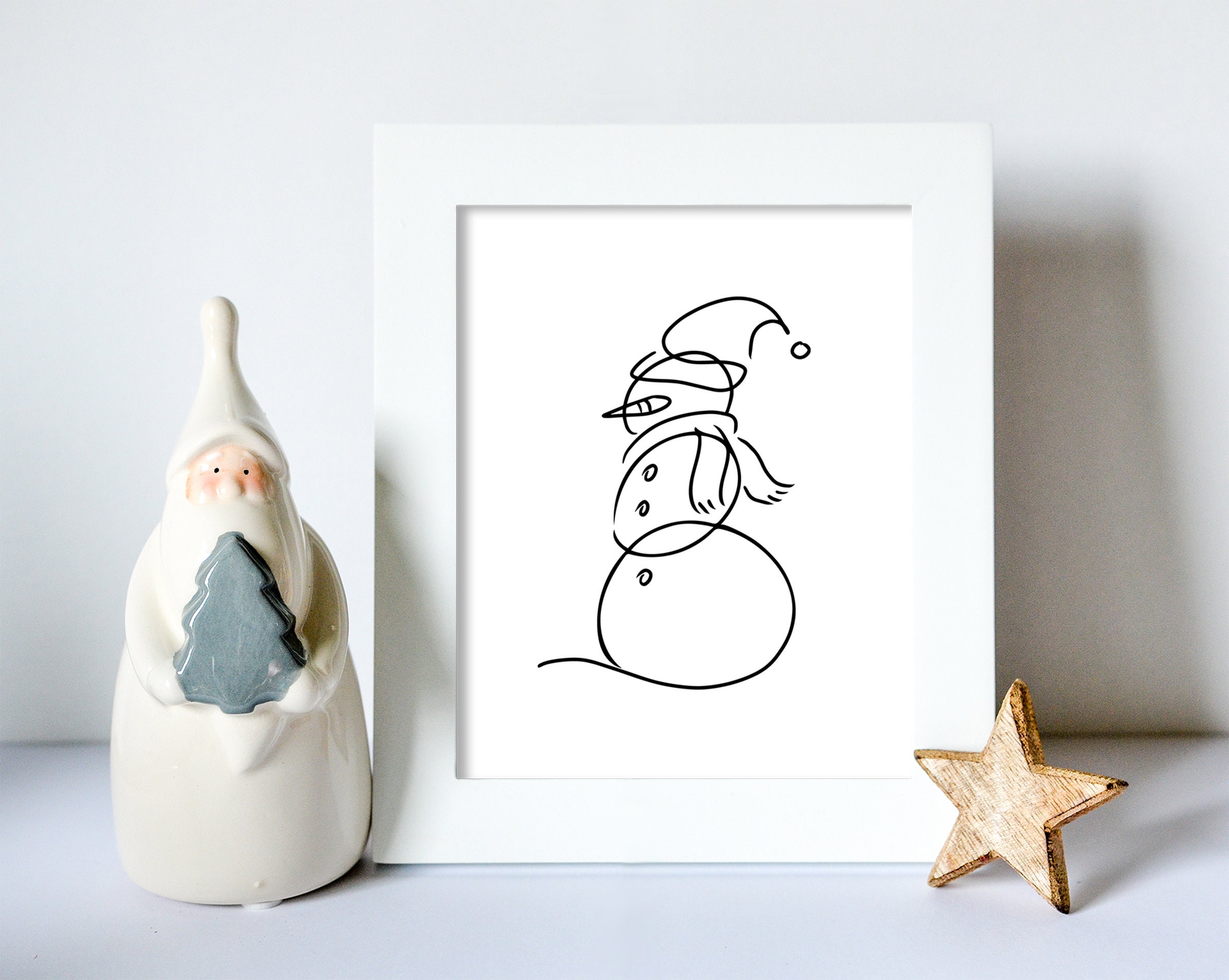 Snowman Line Art, Christmas Wall Art, Minimalistic, Abstract, One Line ...