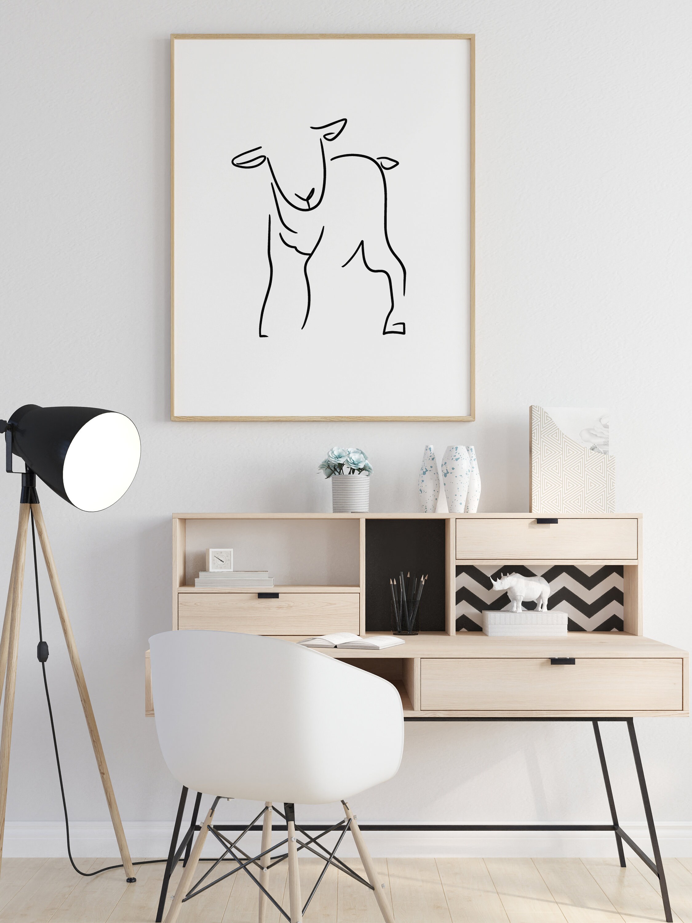 Lamb Line Art, Nursery Wall Art, Farm Animals, Minimalistic, Abstract ...