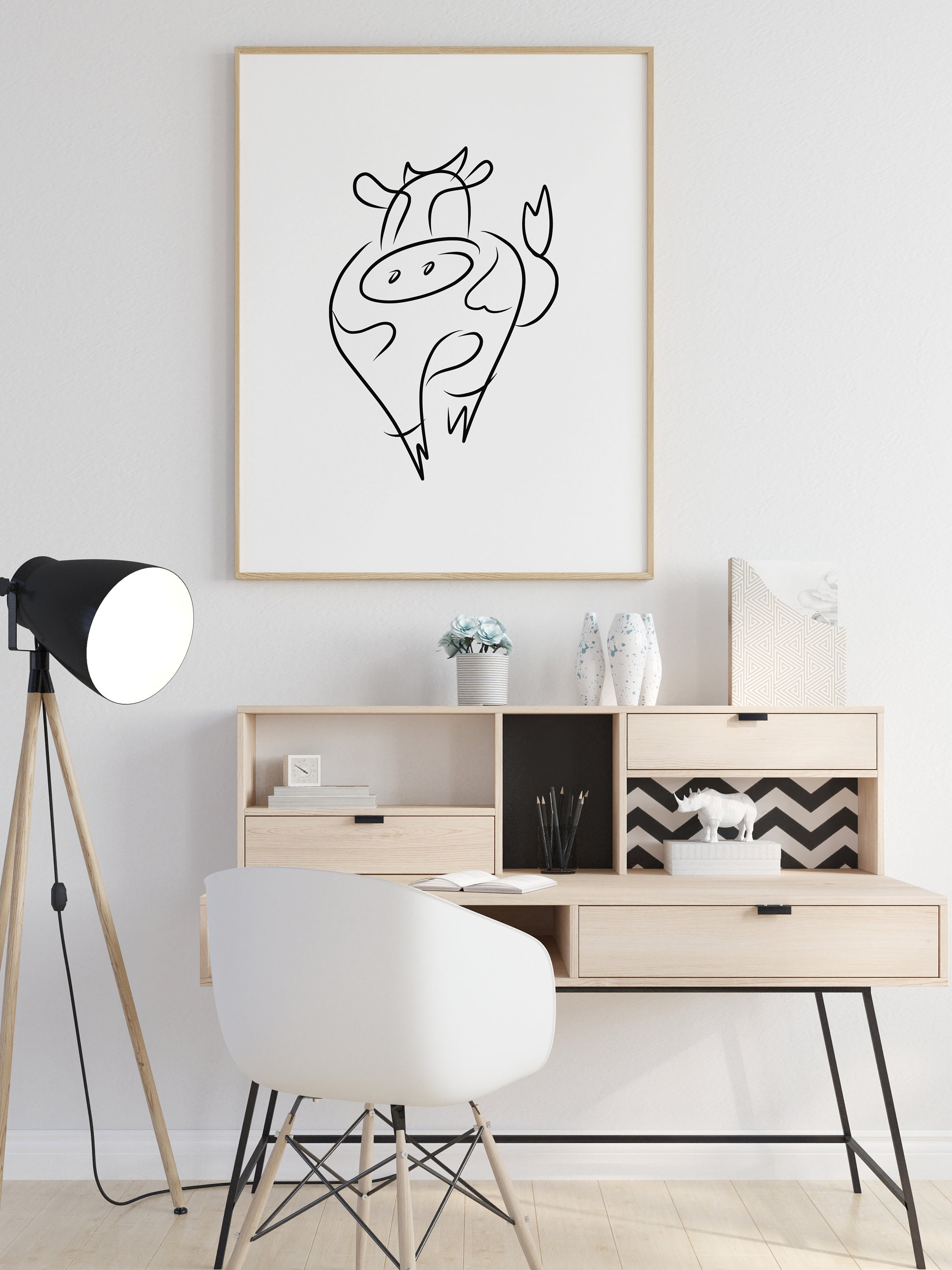 Cow Line Art, Nursery Wall Art, Farm Animals, Minimalistic, Abstract ...
