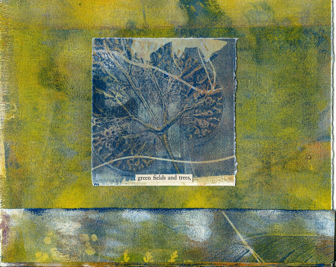 Cyanotype Collage Print: Green Fields and Trees - Etsy