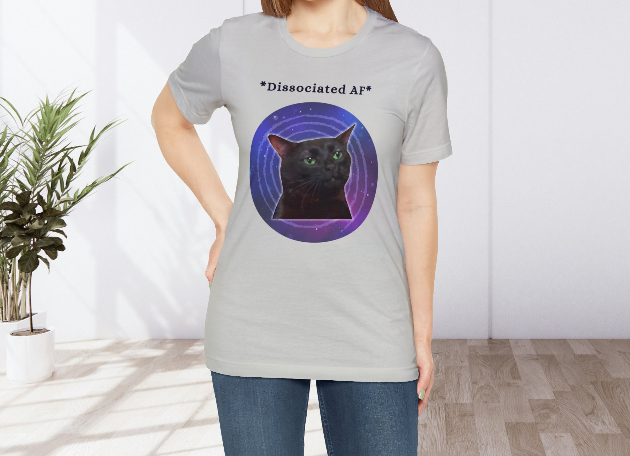 Funny Zoning Out Cat Meme Tee, Funny Black Cat Tshirt, Dissociation Cat ...