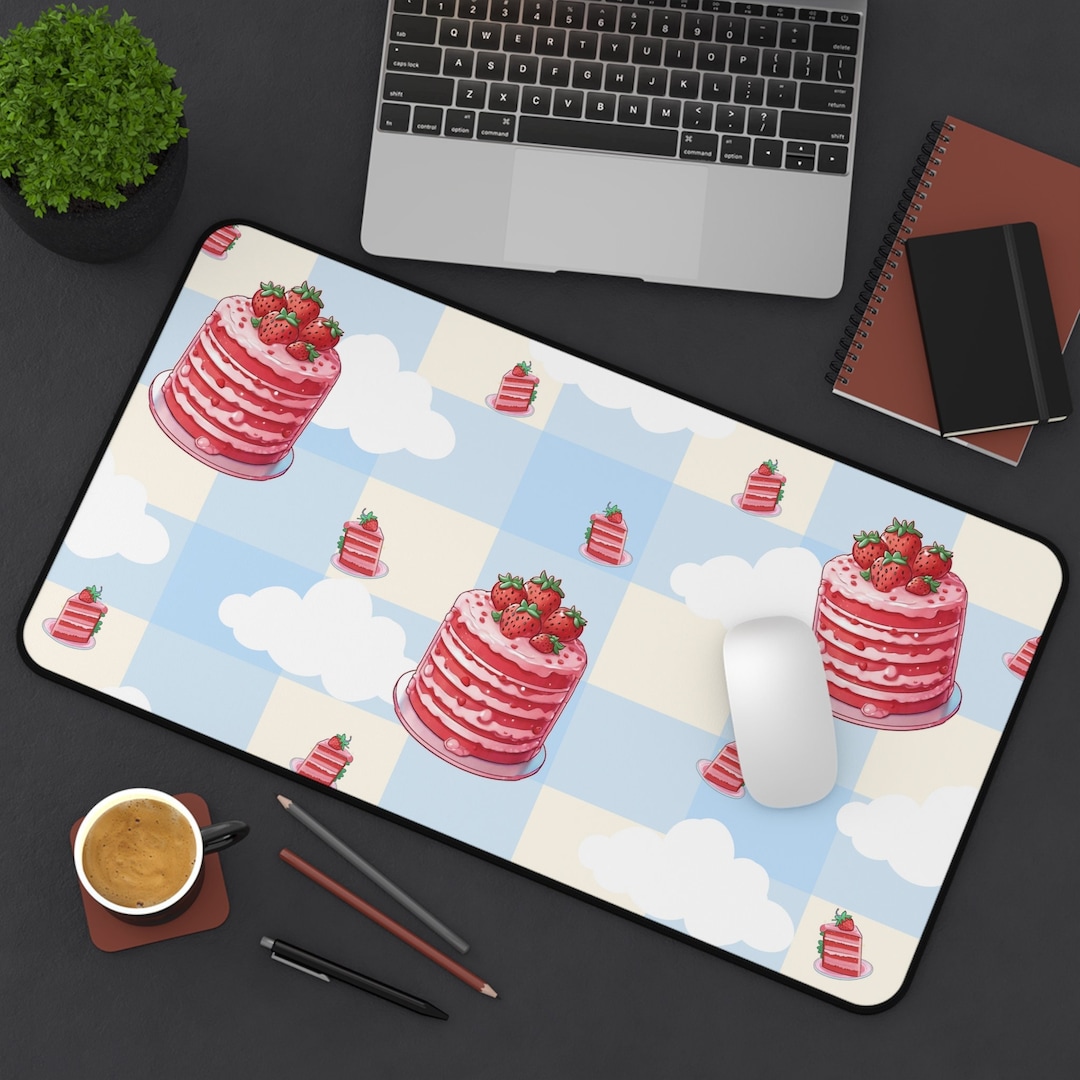 Cute Strawberry Cake Desk Mat, Juminocore Decor, Kawaii Desk Mat ...