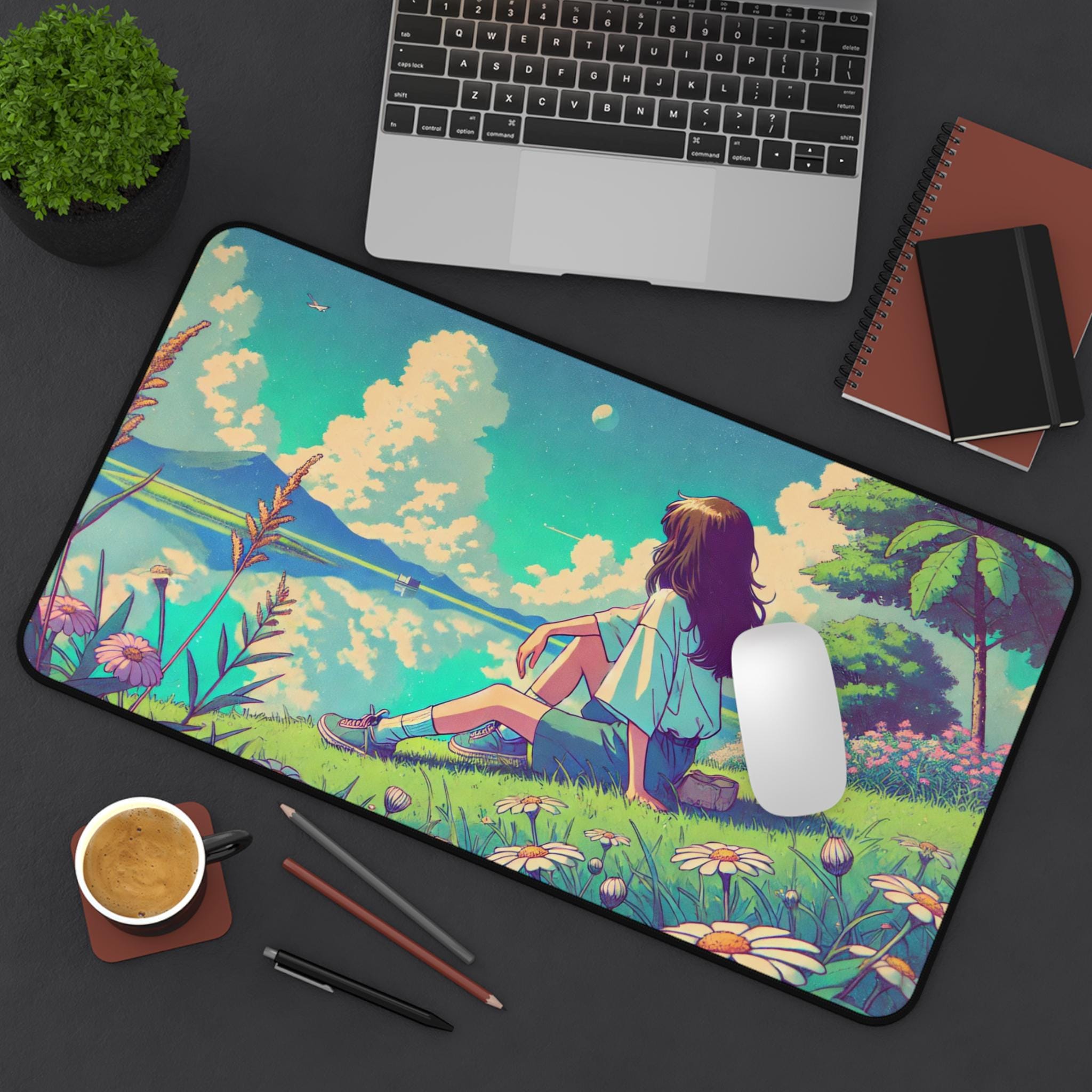 Retro Anime Girl Desk Mat, Anime Desk Mat, Juminocore, Juminocore Decor ...