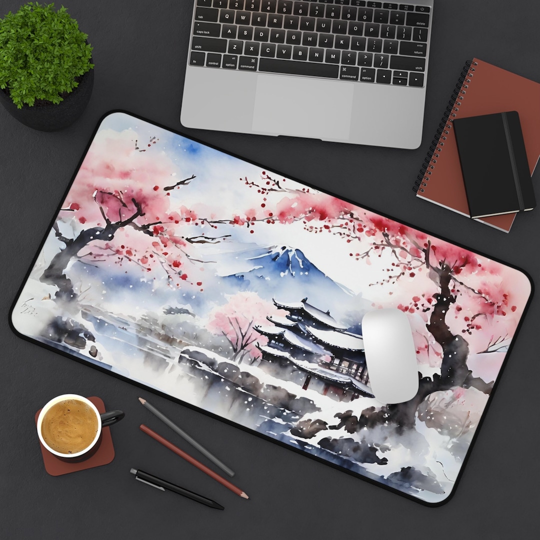 Japanese Cherry Blossom Desk Mat, Japanese Gifts, Minimalist Desk Mat ...