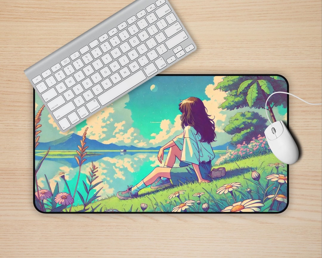 Retro Anime Girl Desk Mat, Anime Desk Mat, Juminocore, Juminocore Decor ...