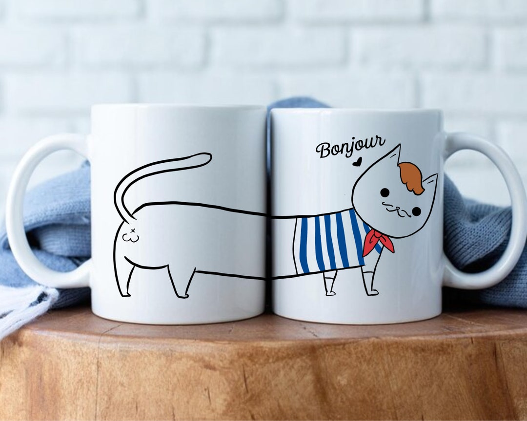 Bonjour French Cat Mug: Funny Kawaii Coffee Mug - Etsy