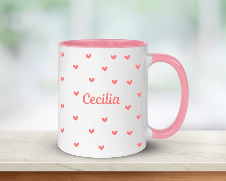 Personalized Mug With Your Name, Hearts Mug, Cutecore, Personalized ...