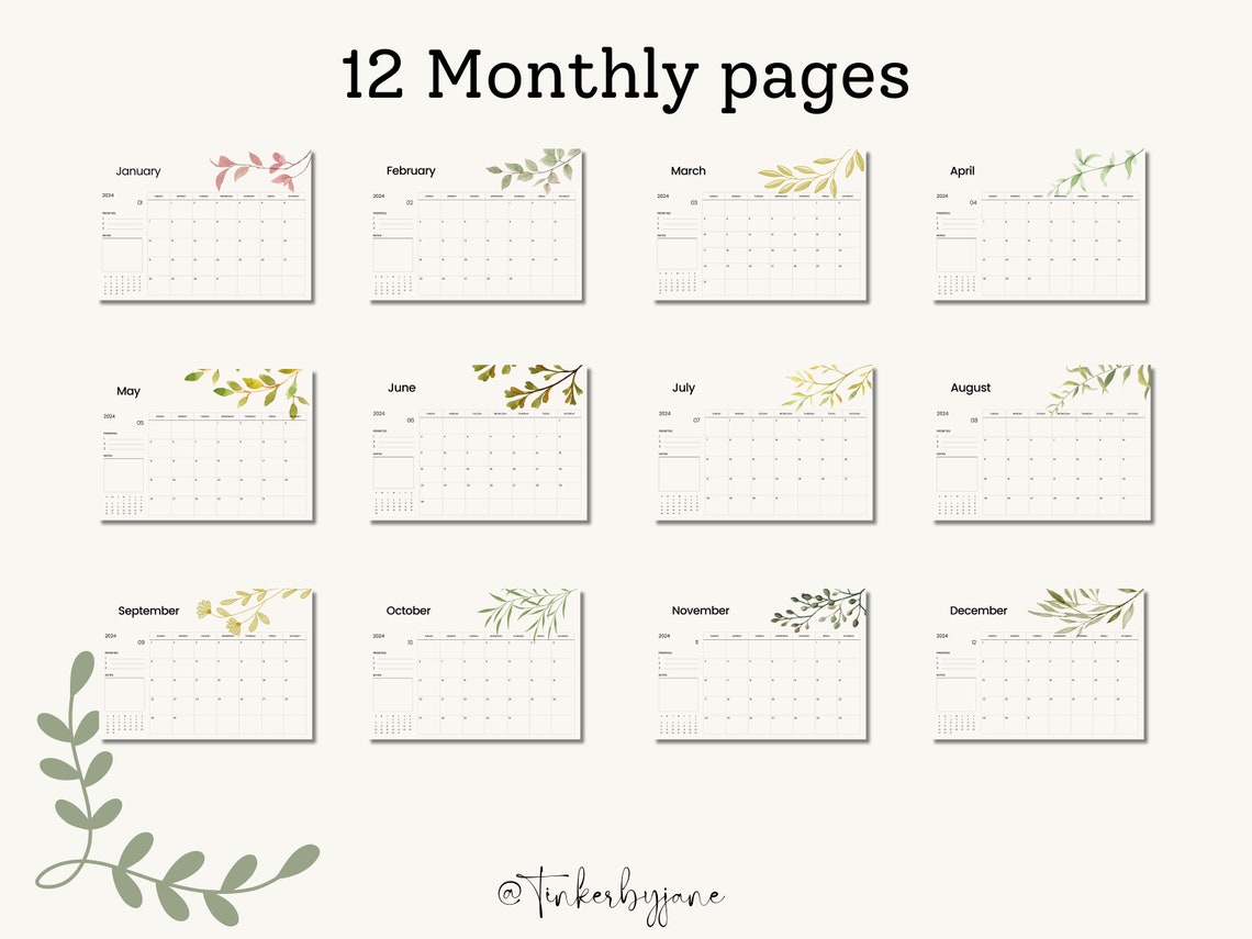 Printable Calendar 2024 Minimalist Monthly Planner 2024 A4 Size ...