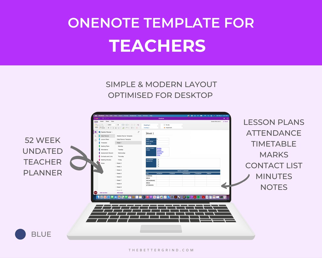 Onenote Teacher Planner, Onenote Undated Digital Planner for Secondary ...