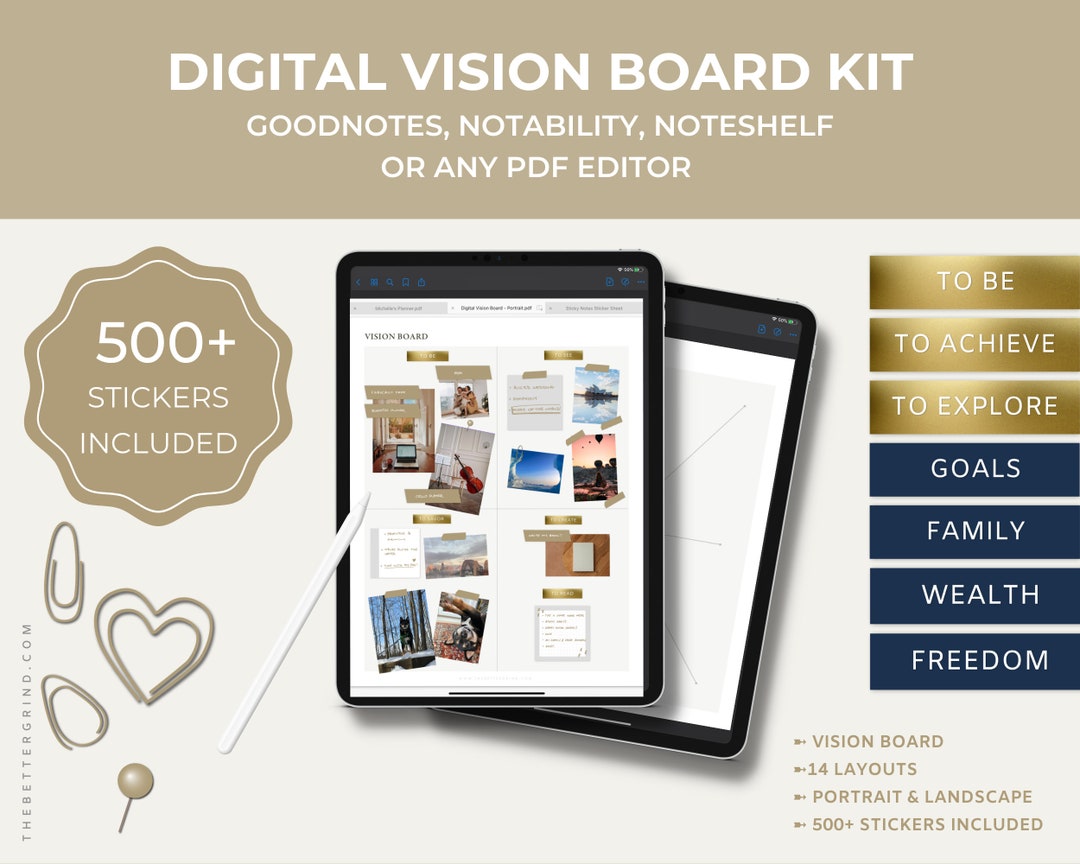 Digital Vision Board Kit, Mood Board Stickers for Goodnotes, Notability ...