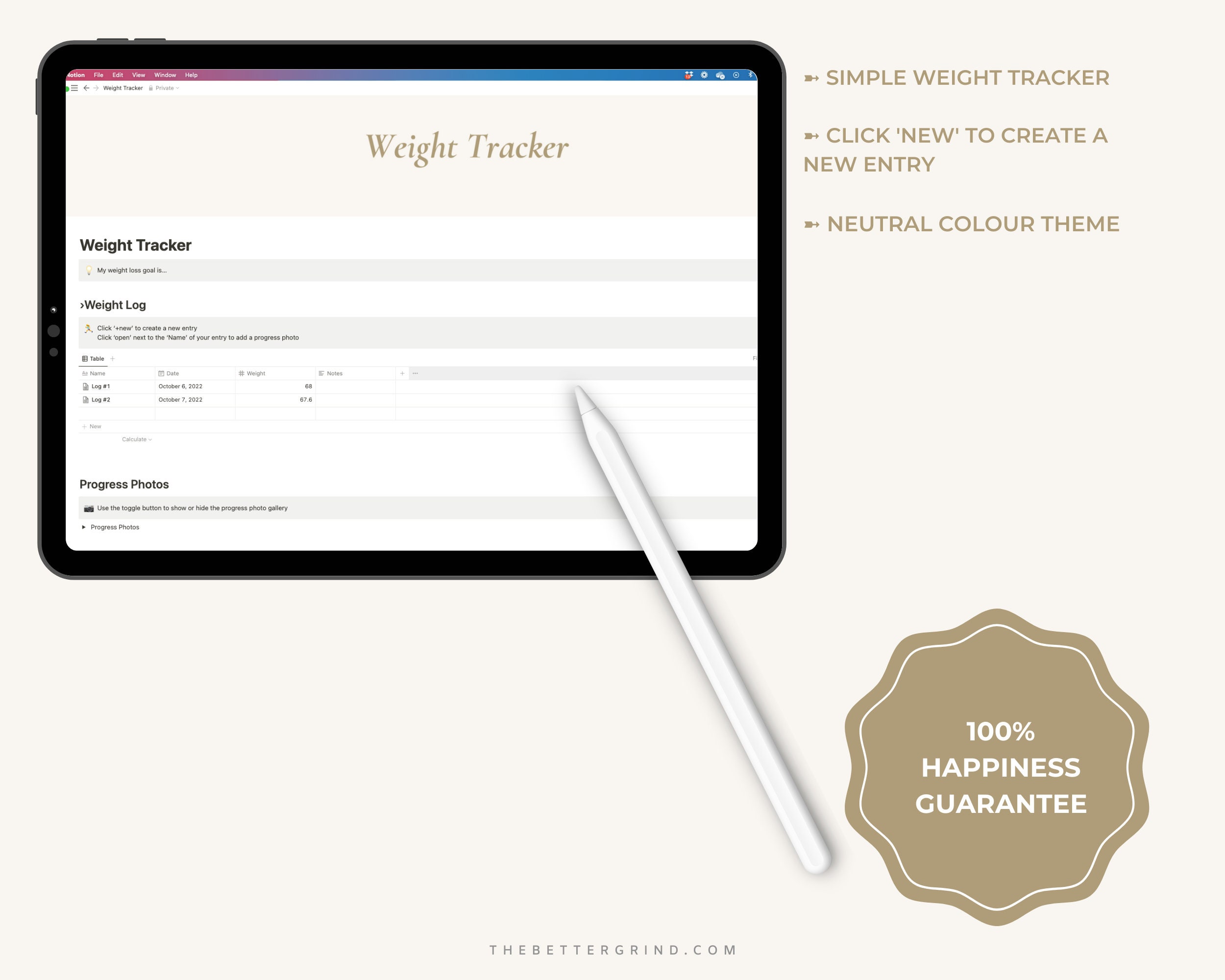 Digital Weight Loss Tracker for Notion, Weight Loss Journal, Weight ...
