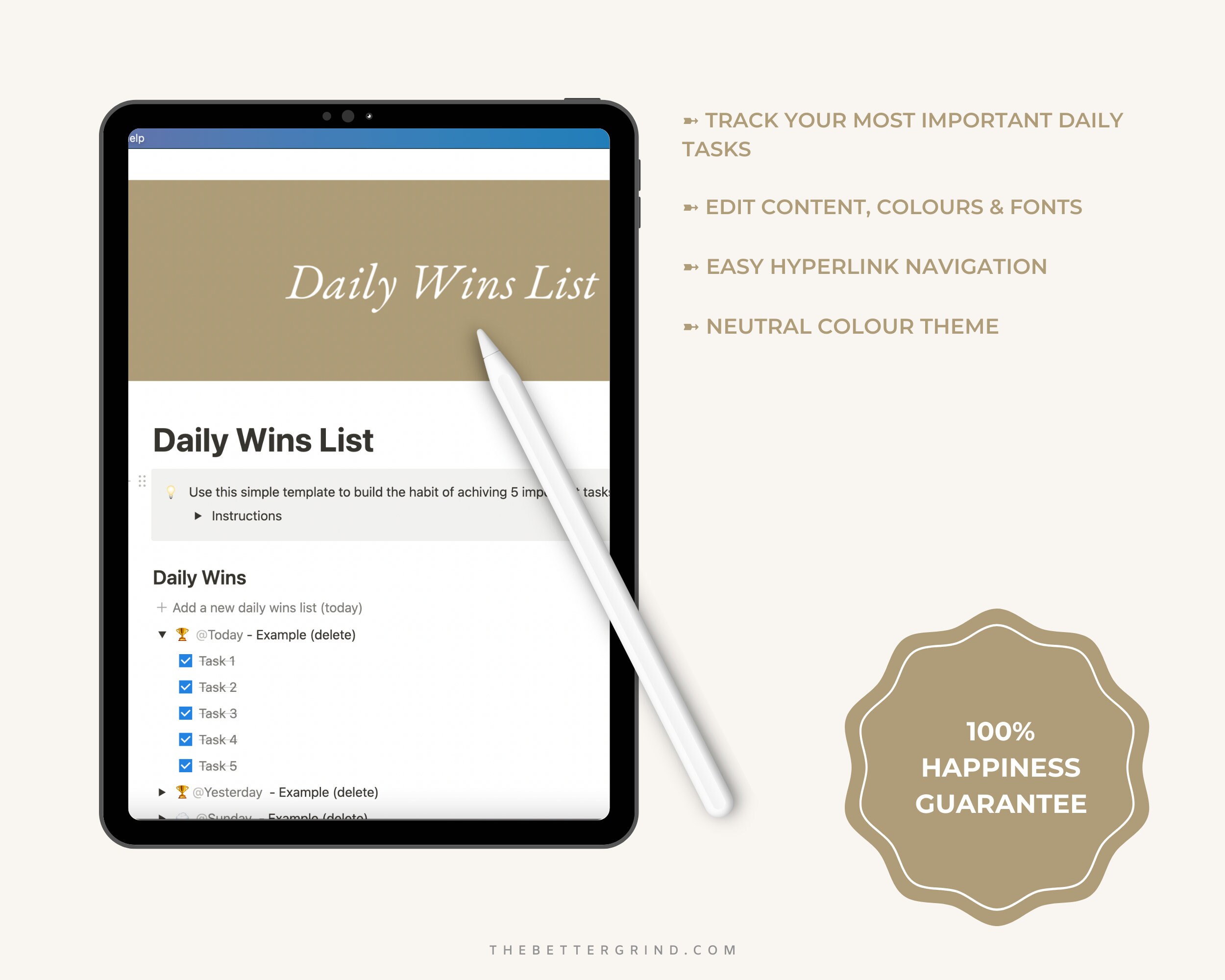 Daily Wins Notion Template Daily Digital to Do List for - Etsy