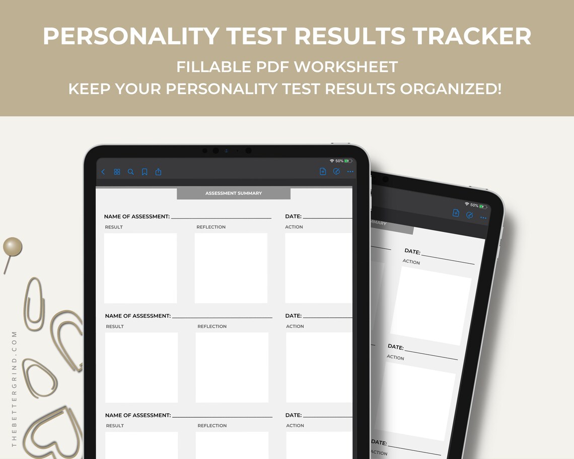 Personality Test Results Tracker, Fillable PDF Worksheet to Organize ...
