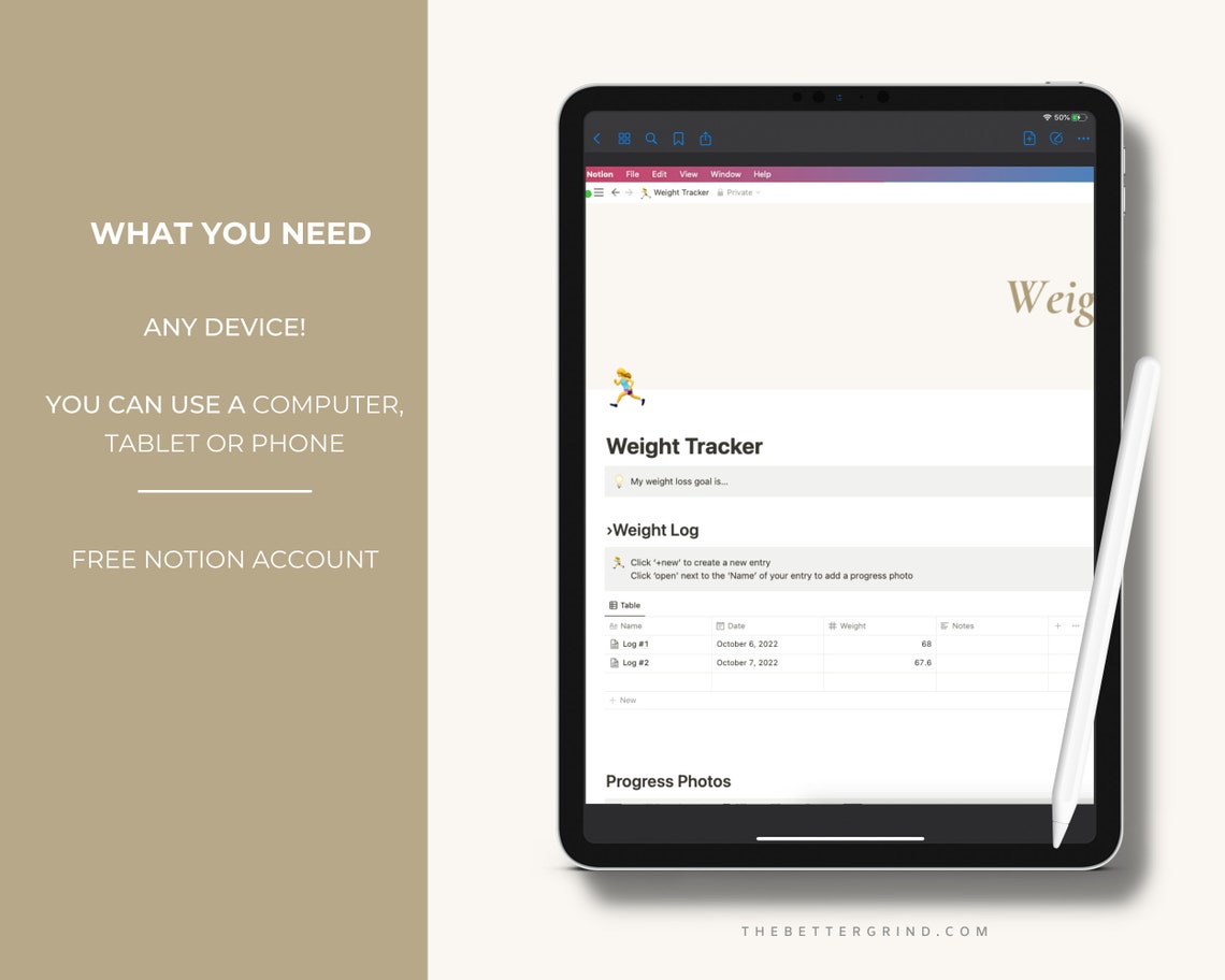 Digital Weight Loss Tracker for Notion, Weight Loss Journal, Weight ...