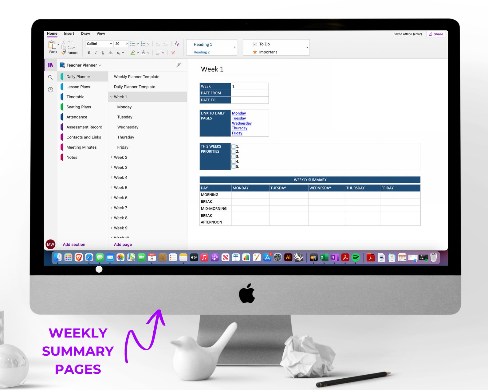 Onenote Teacher Planner, Onenote Undated Digital Planner for Secondary ...