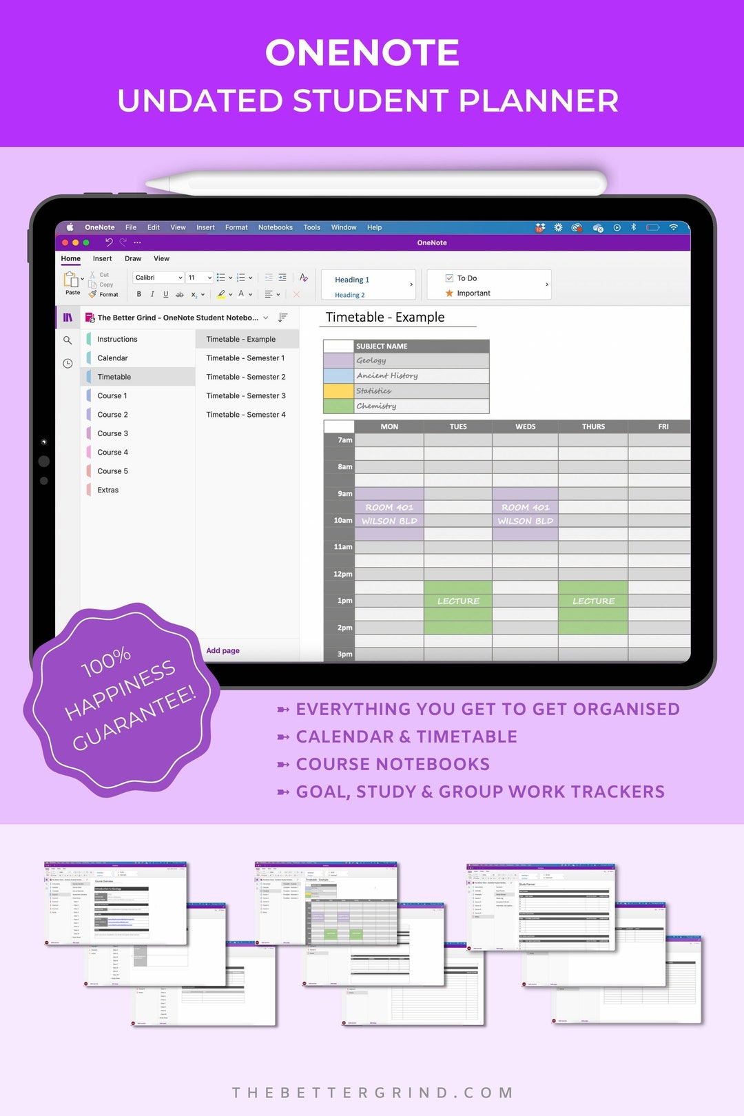 Onenote College Student Planner, Digital Academic Notebook, Semester ...