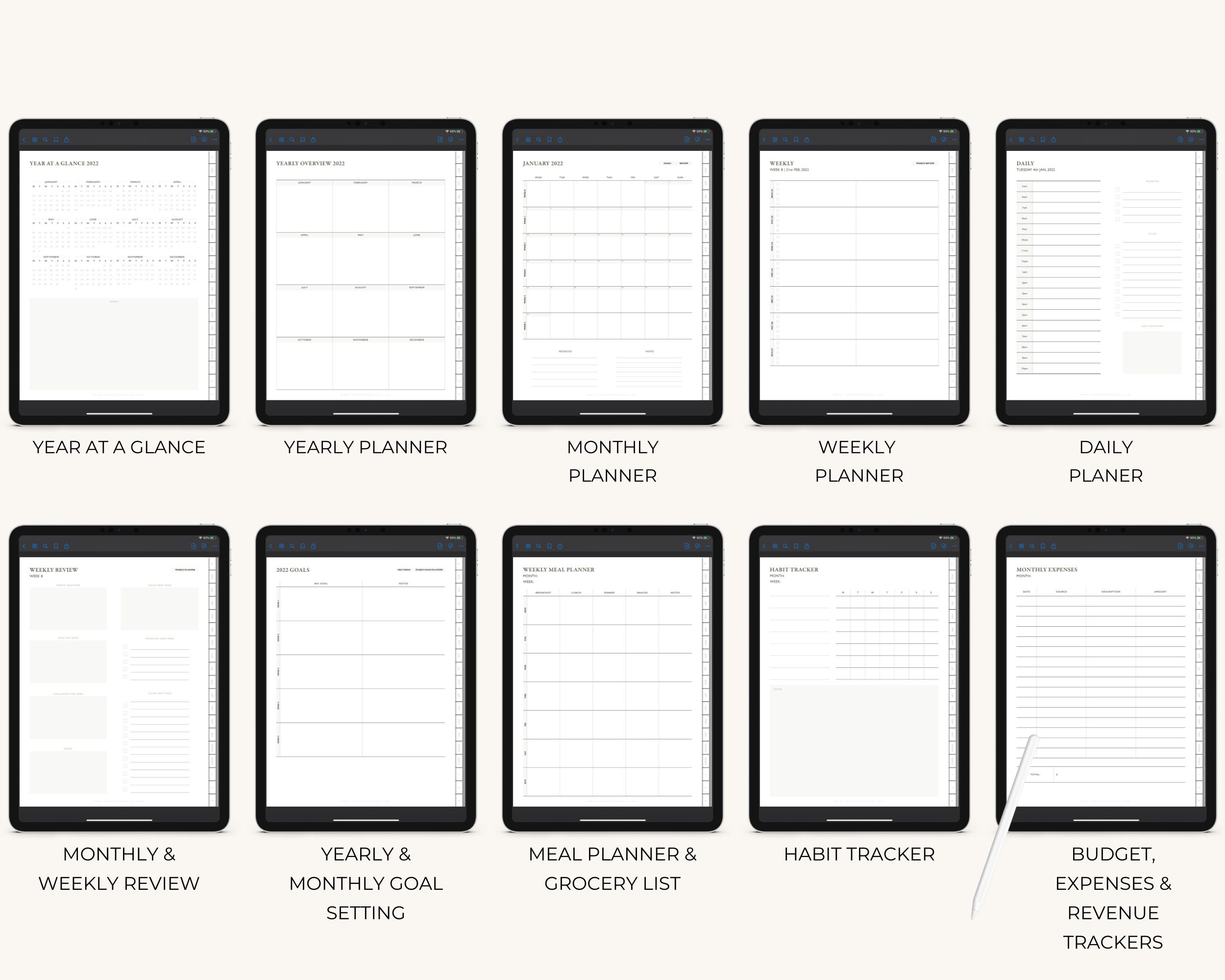 IPad Digital Planner 2023, Sunday Start, All in One Portrait Monthly ...
