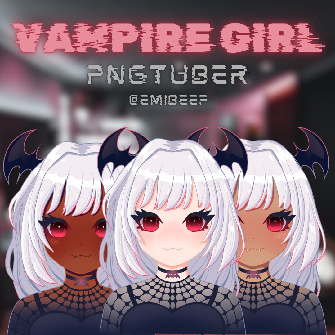 Chica vampiro PNGTuber / Modelo PNGTuber prediseñado con cabello blanco ...