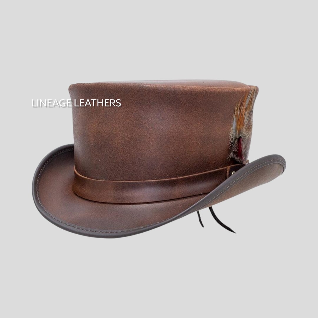 Top Hat Feather Band Brown Color Handmade With 100% Cowhide Leather New ...
