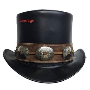 Leather Top Hat Rocker Style Conchos Band Black Color Handmade With 100 ...
